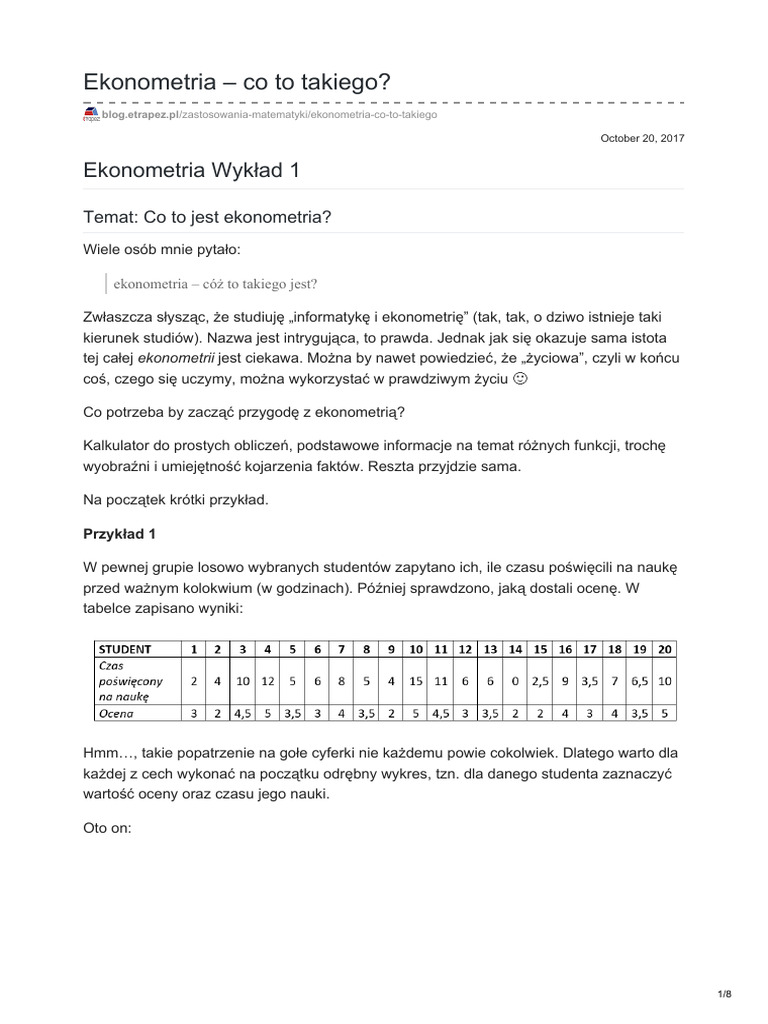 Wykład 01 - Ekonometria - Co To Takiego | PDF