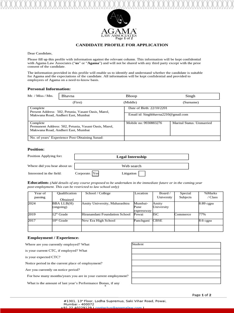 Candidate Profile Application | PDF | Justice | Crime & Violence