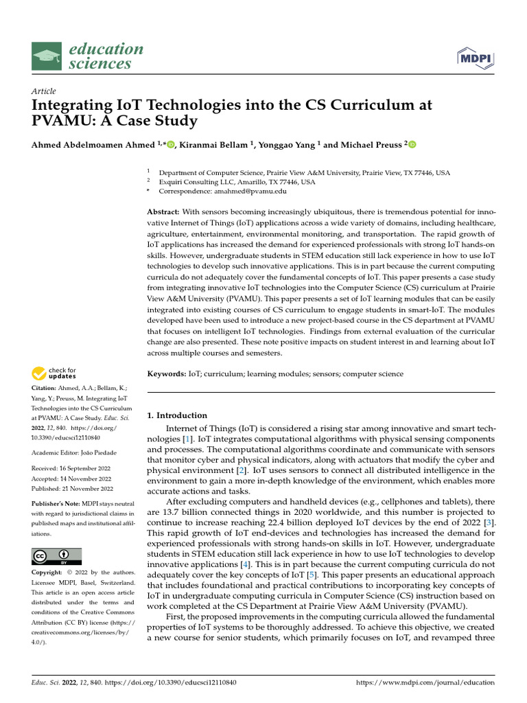 Integrating IoT Technologies Into The CS Curriculu | PDF | Internet Of ...