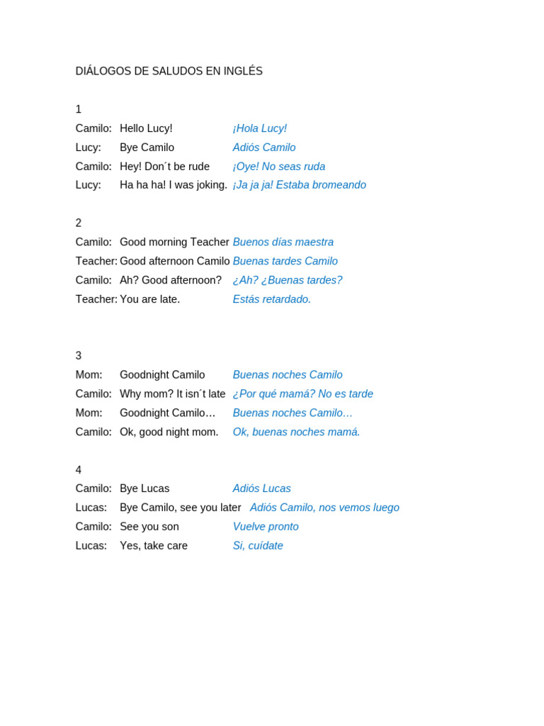 Diálogos de Saludos en Inglés | PDF