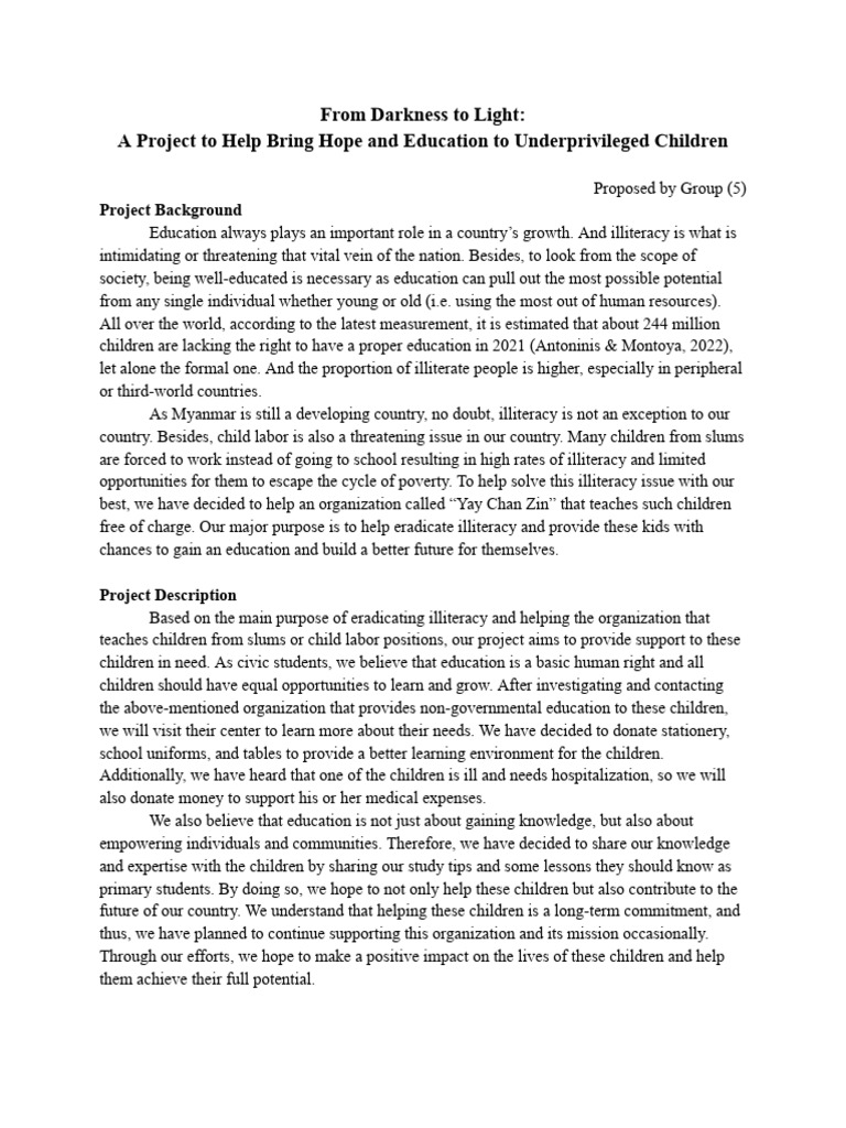 Civic Project Proposal | PDF | Literacy | Teachers