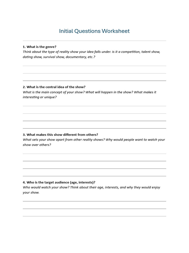 Initial Questions Worksheet English | PDF