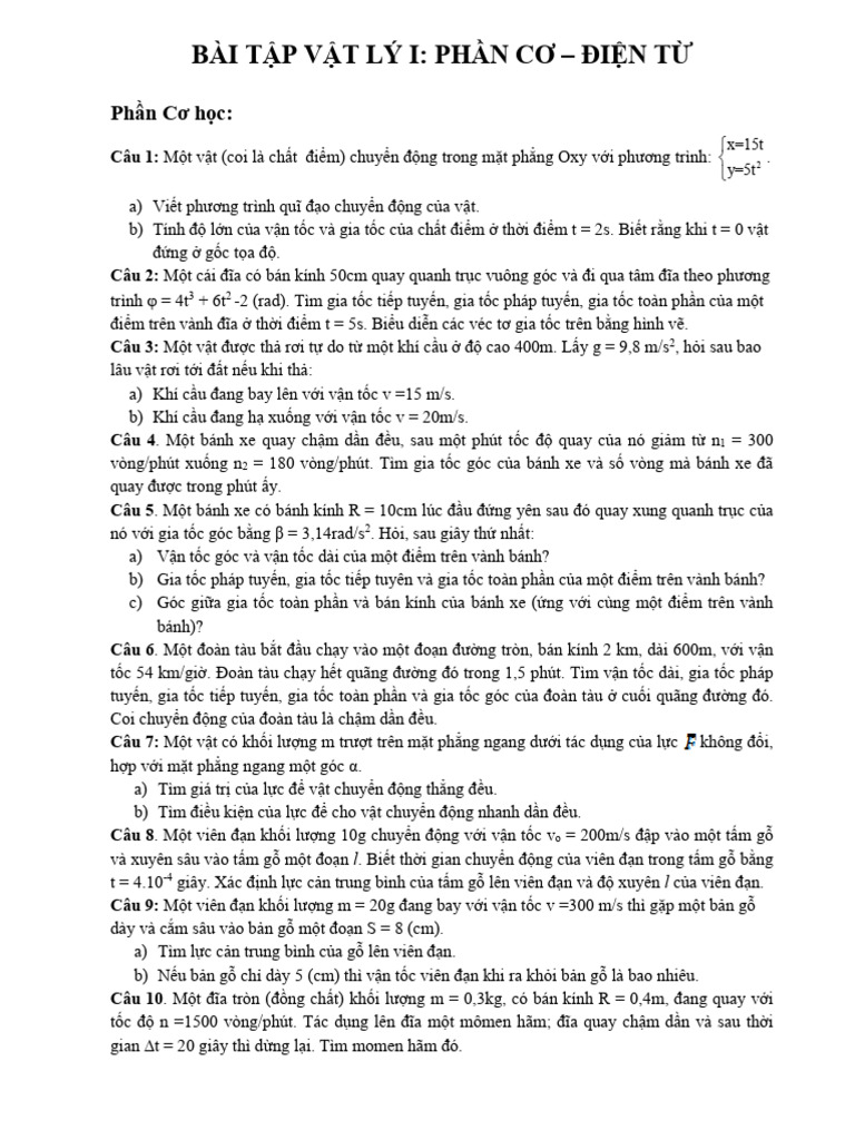 Bài tập VLI (Cơ-Điện Từ) | PDF