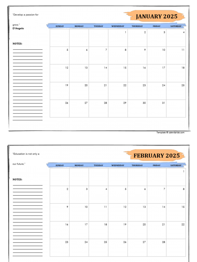 2025 Student Calendar With Note Space | PDF