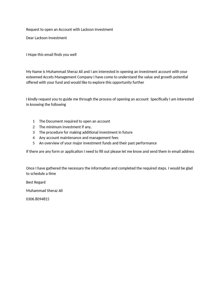 Request To Open An Account With Lackson Investment | PDF