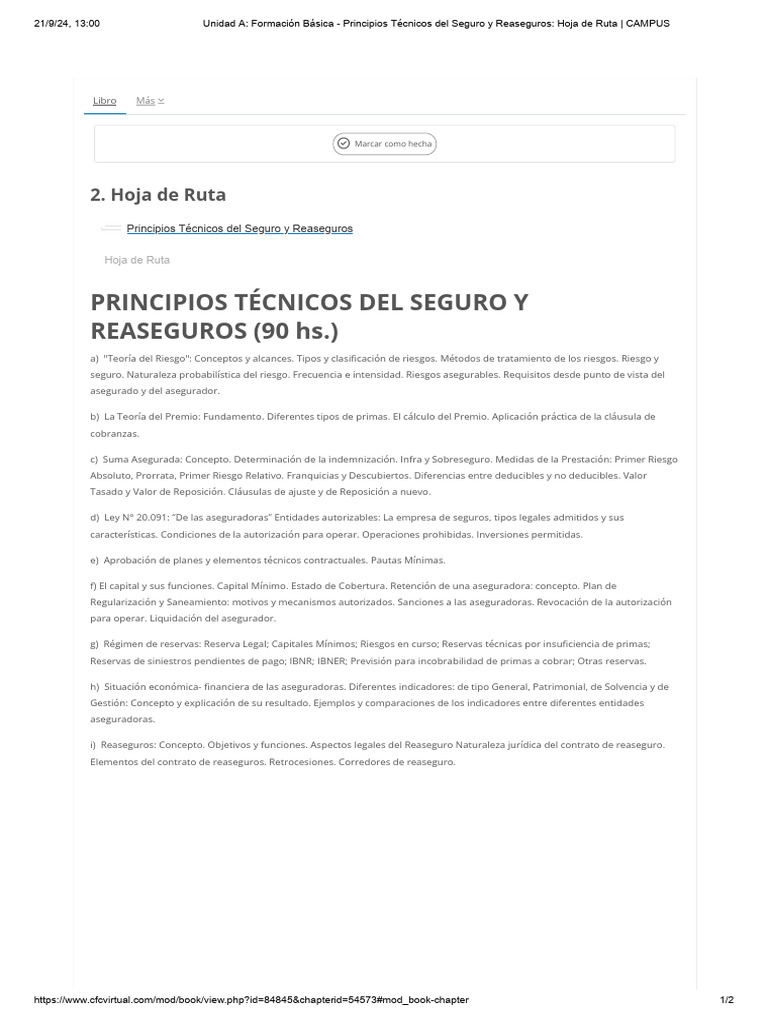 Unidad A - Formación Básica - Principios Técnicos Del Seguro y Reaseguros - Hoja de Ruta ...