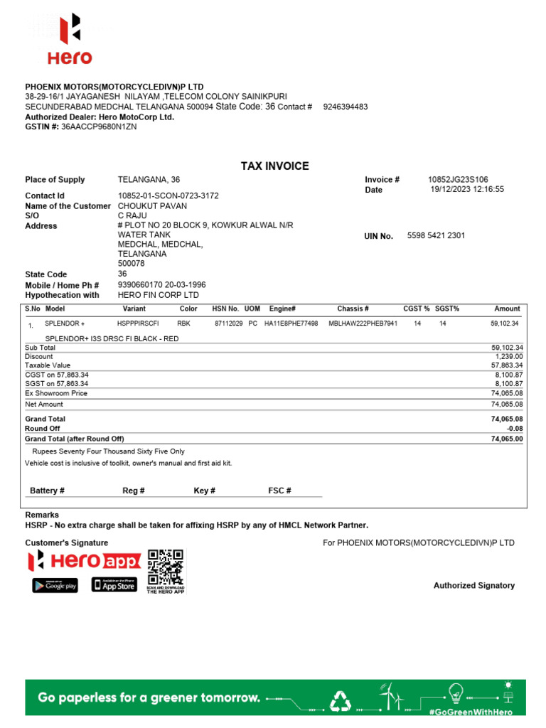 C PAVAN INVOICE | PDF