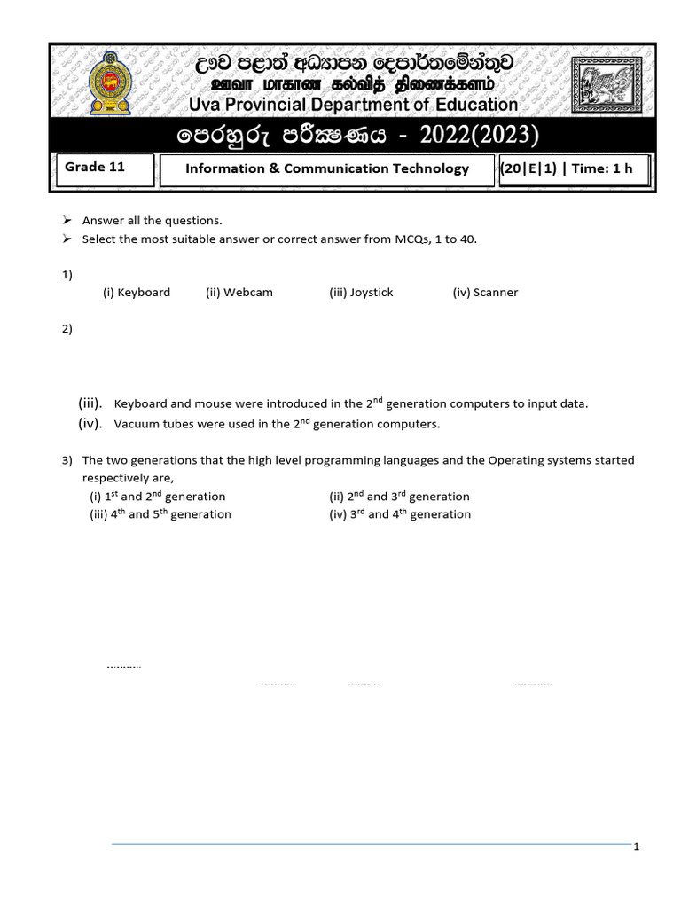 UvaP-G11-E-ICT-2022(2023 MARCH)-I&II | PDF | Booting | Hard Disk Drive