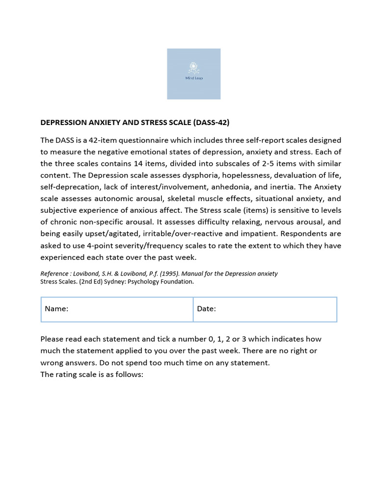 DASS-42- Client copy | PDF | Anxiety | Stress (Biology)