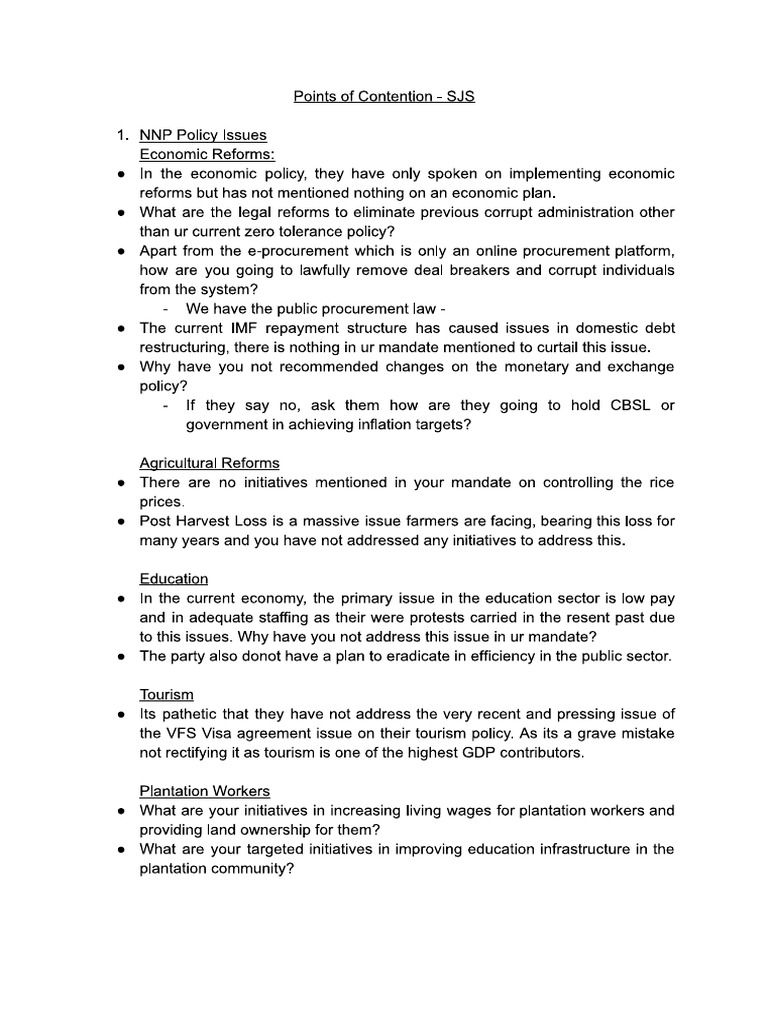 Points of Contention - SJS | PDF