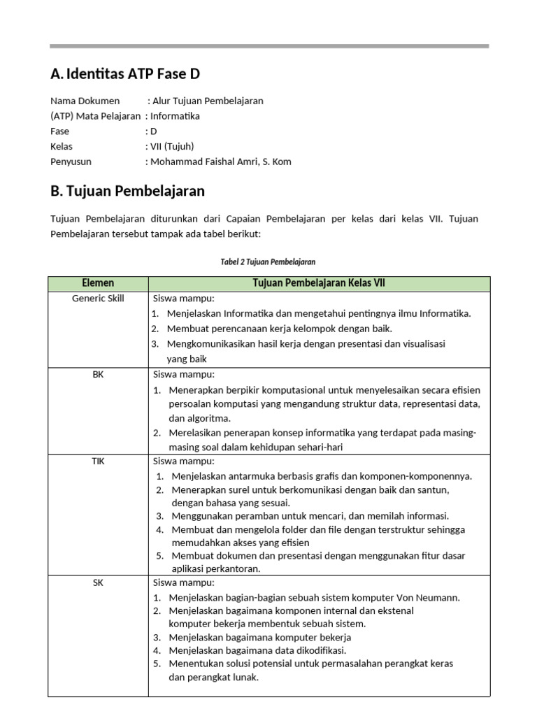TP Dan Atp Informatika Kelas 7 | PDF