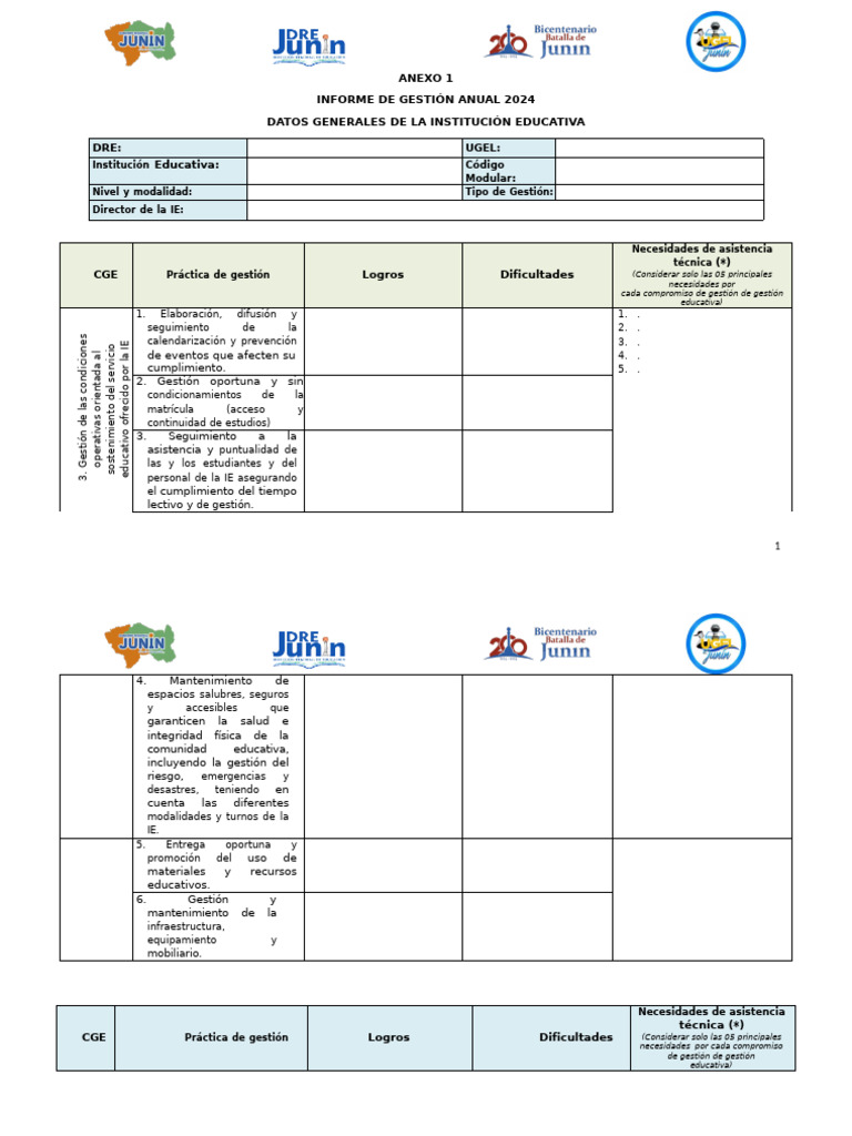 Anexo 1 Informe de Gestion Anual 2024 | PDF | Pedagogía | Maestros