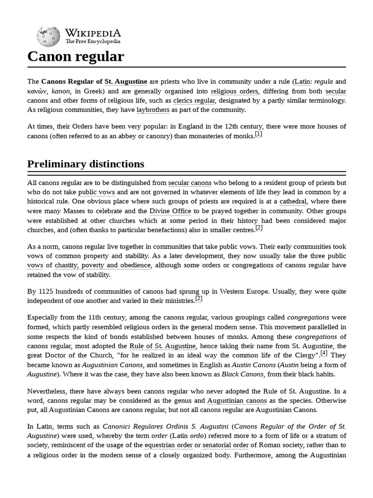 Canon - Regular of Saint Augustine | PDF | Monasticism | Catholic ...