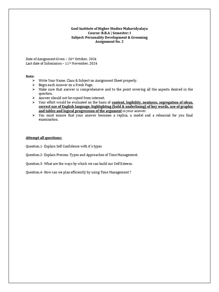 Assignment-2 Personality Development & Grooming | PDF