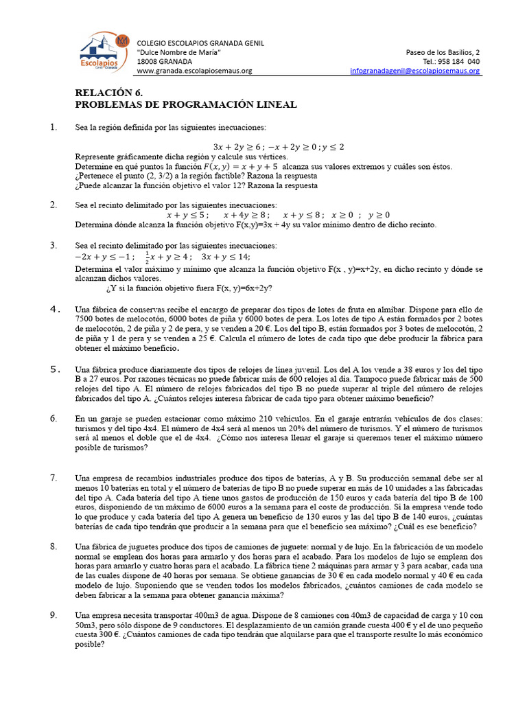 Relación 6 - Programación Lineal | PDF | Euro | Vino