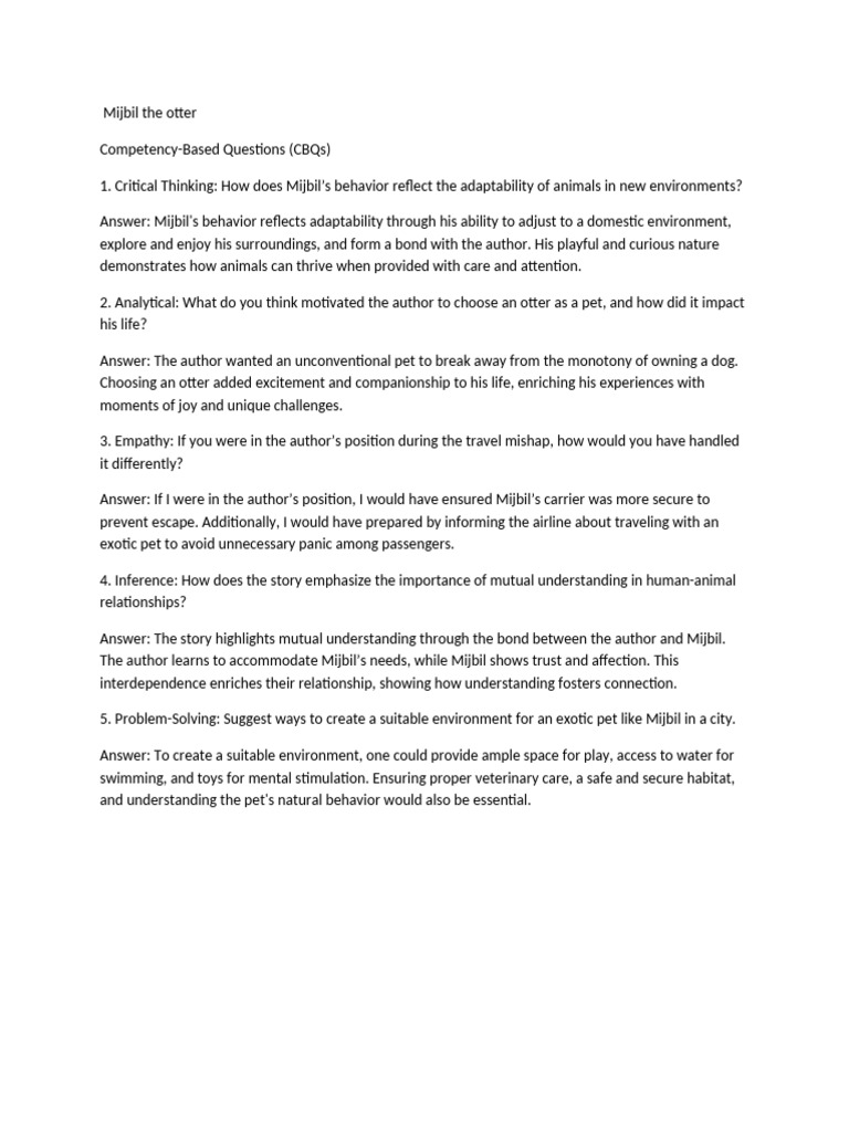 Mijbil the Otter: CBQs and Insights | PDF