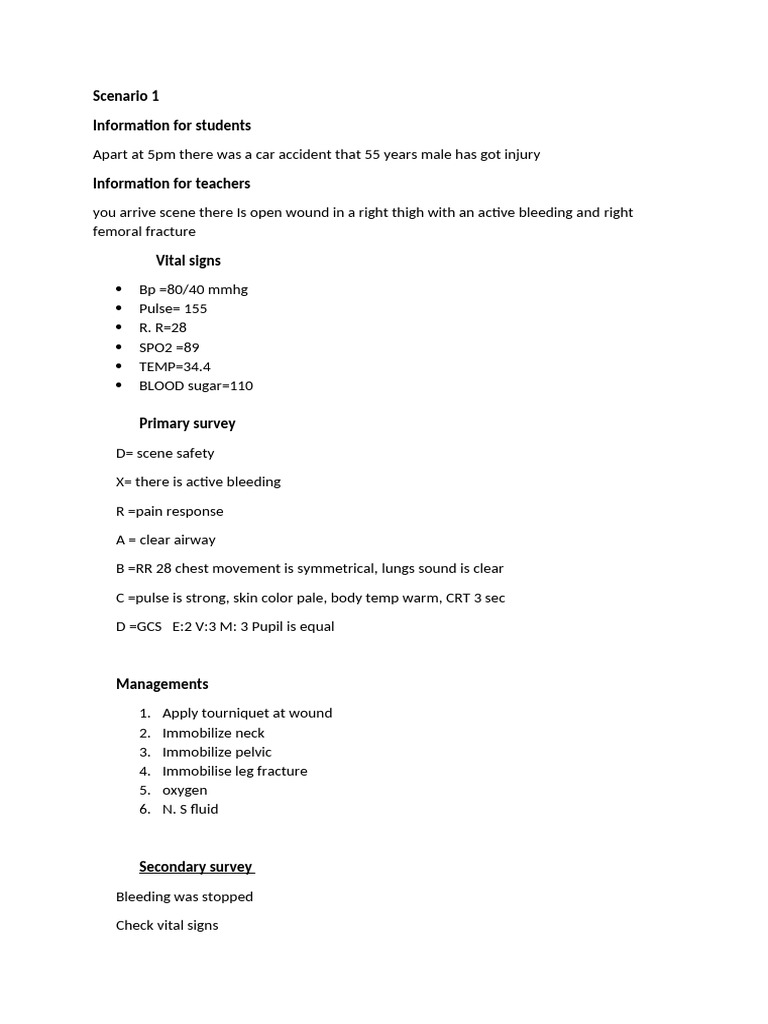 Scenario Bleeding Control and Fracture Management - Docx Maryan-1 | PDF