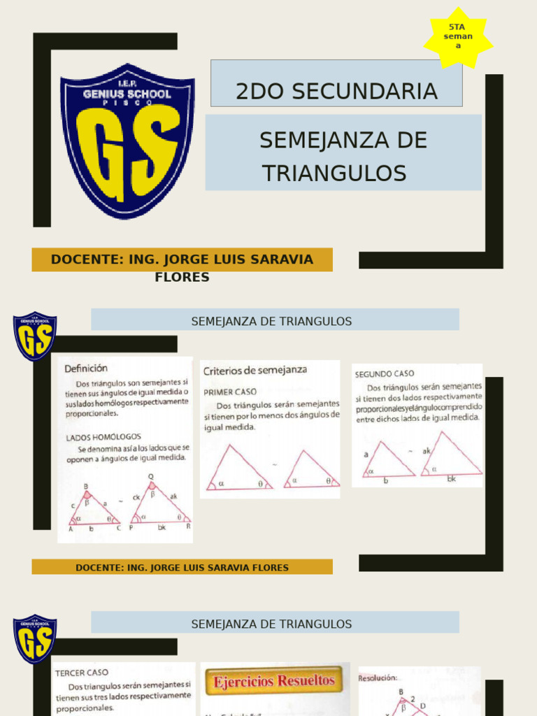 2do Clase Semejanza de Triangulos 5 Sem Geo | PDF