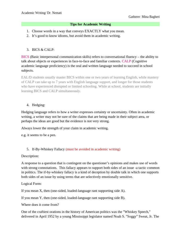 Academic Writing Notes | PDF | Citation | Essays