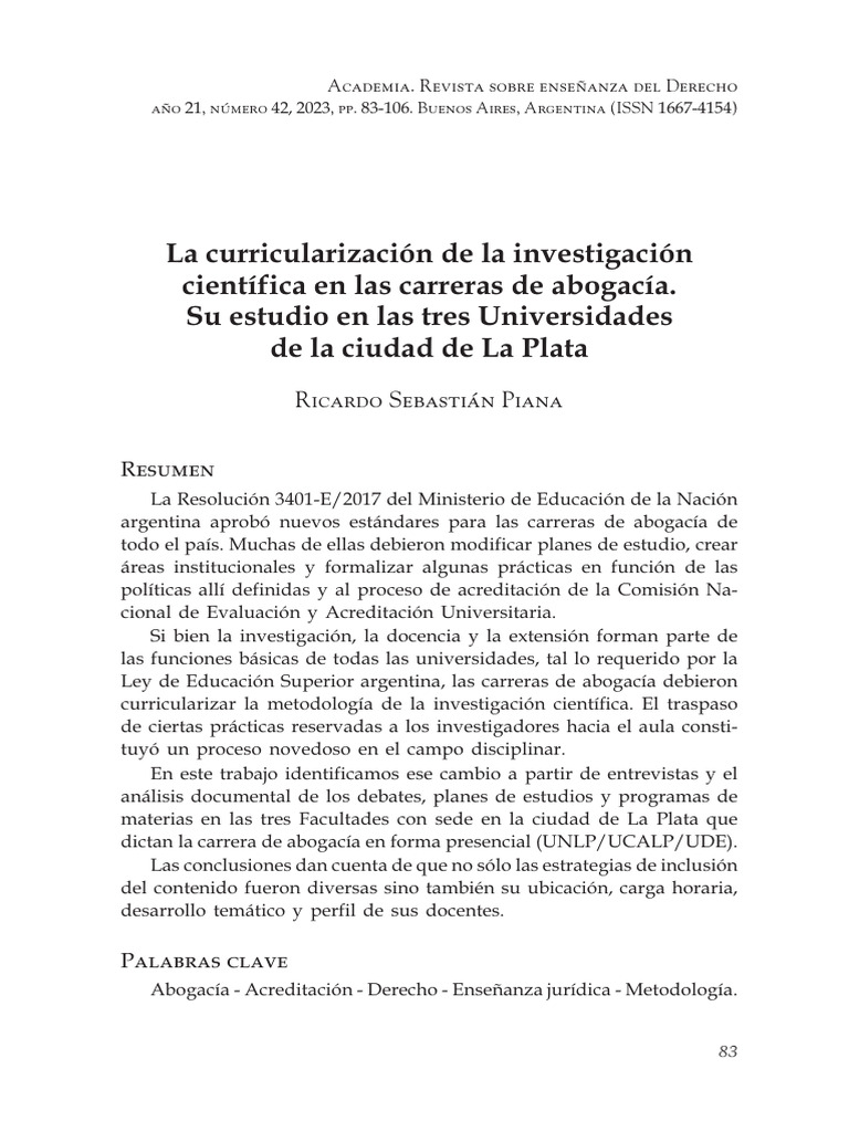 Curricularización en Abogacía en La Plata | PDF | Plan de estudios ...