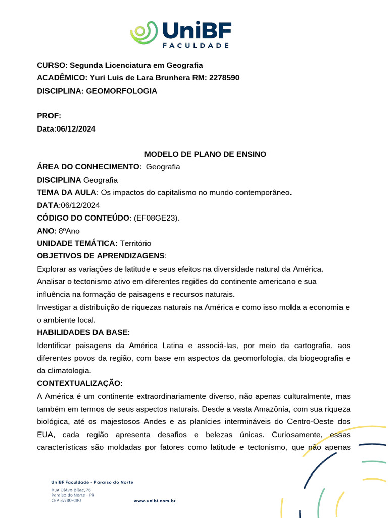Prática - Plano de Aula ATUALIZADA 2605 | PDF | Geografia | Geomorfologia
