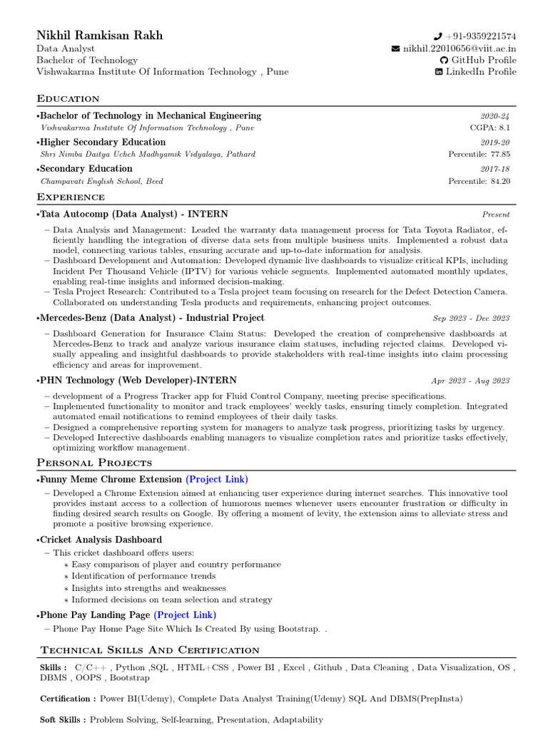 Nikhil Rakh Resume | PDF | Data Analysis | Databases Nikhil Rakh Resume | PDF | Data Analysis | Databases