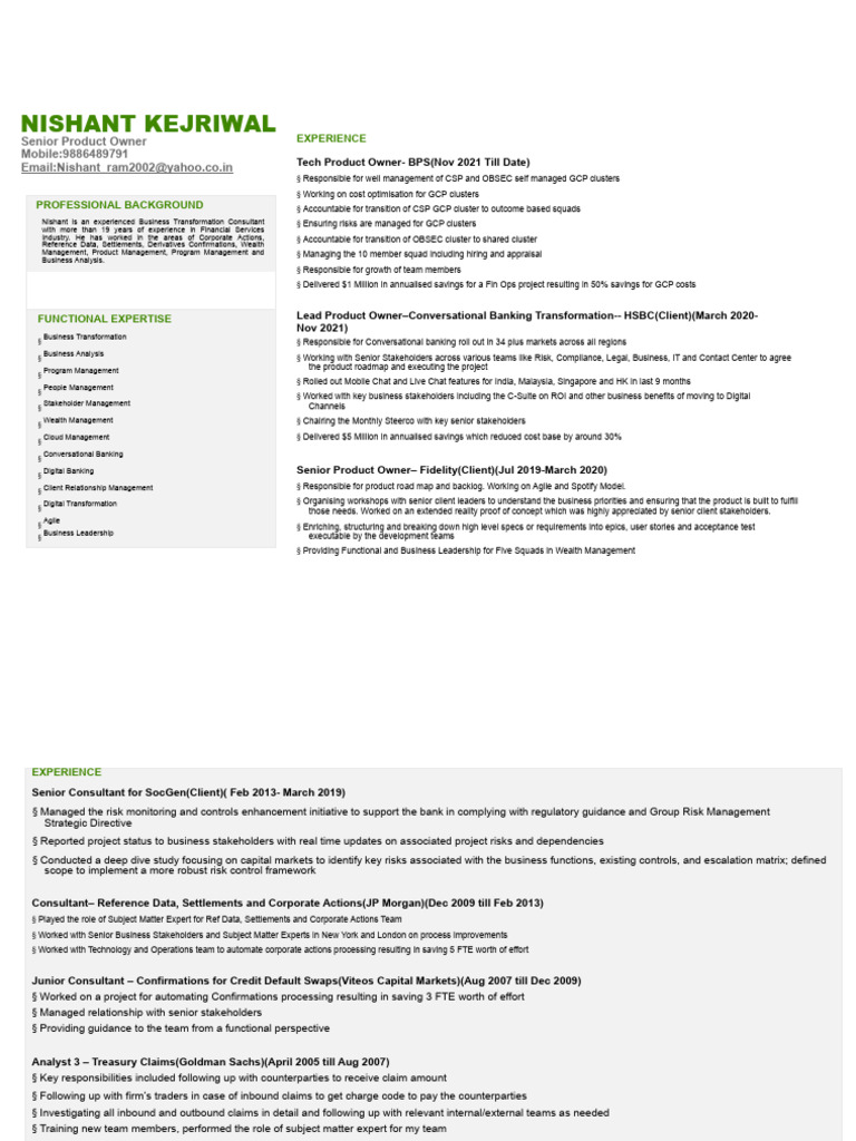 Nishant's CV Updated 0.1-1 | PDF | Agile Software Development | Business
