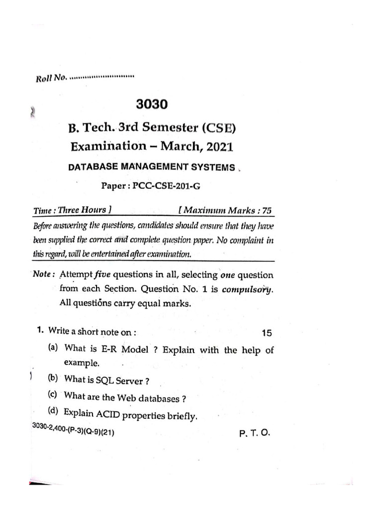 QP 3rd Sem (March 2021) | PDF