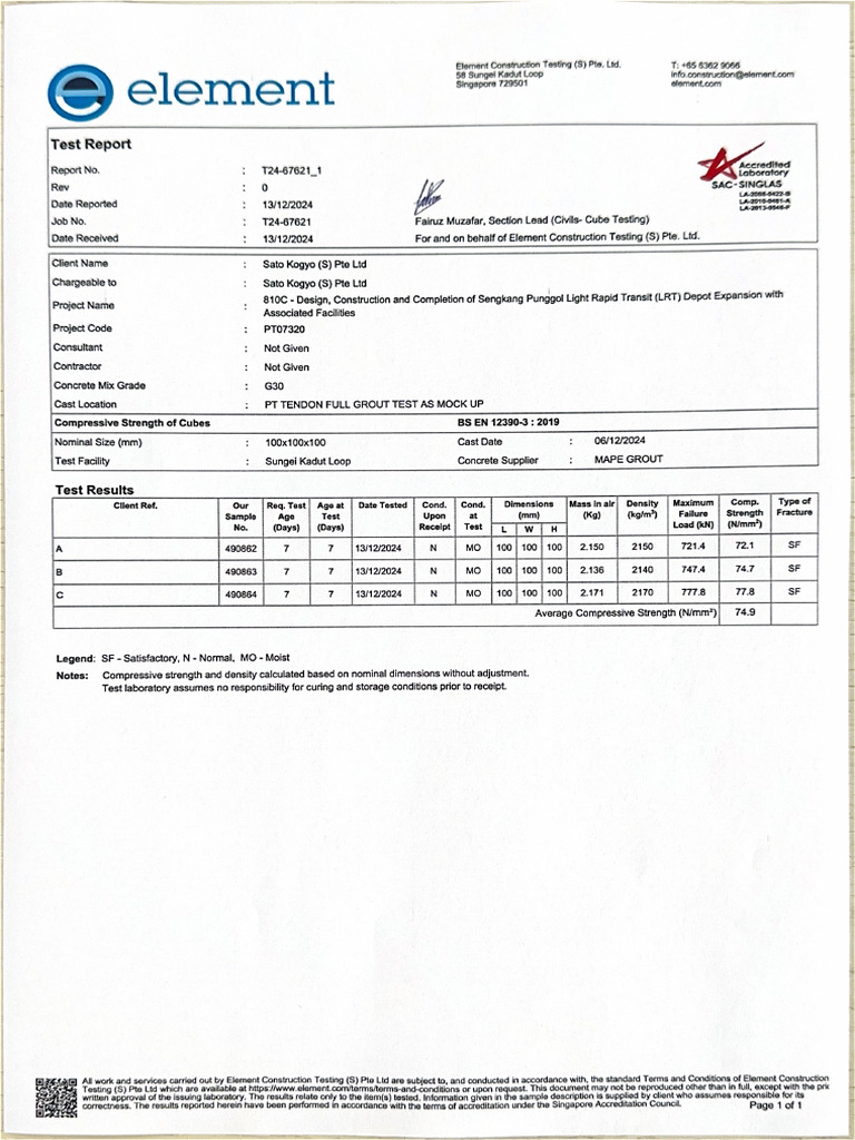 PT Tendon Full Grout Test As Mock Up | PDF