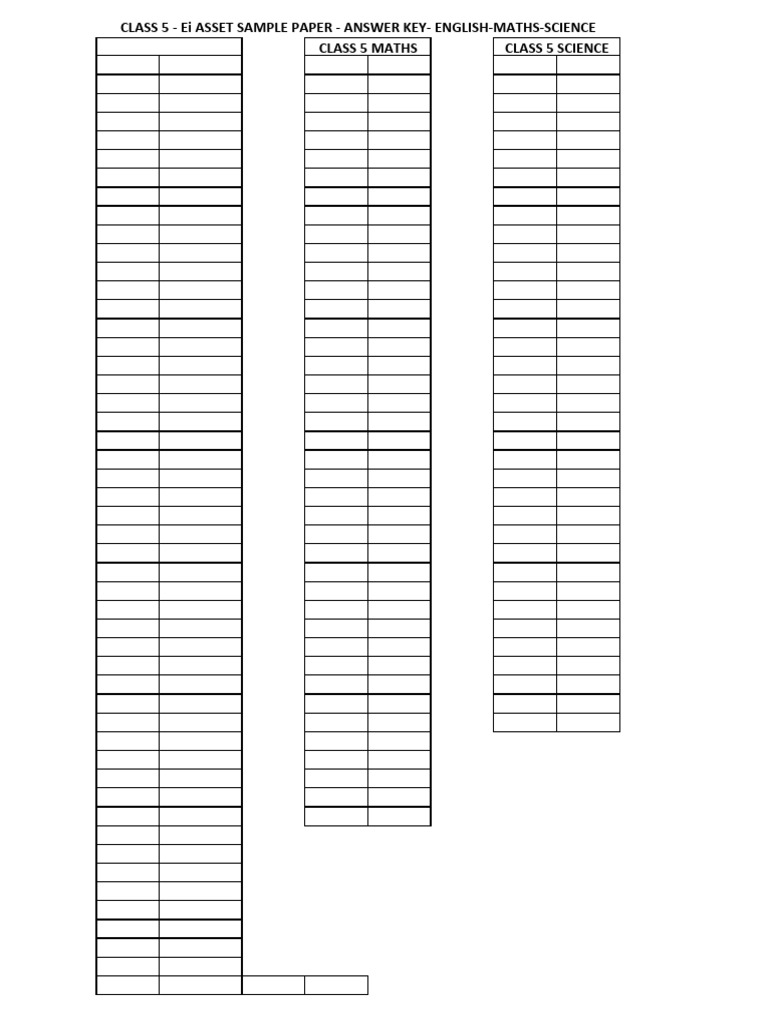 Class 5 Ei Asset Sample Papers - Answer Key | PDF