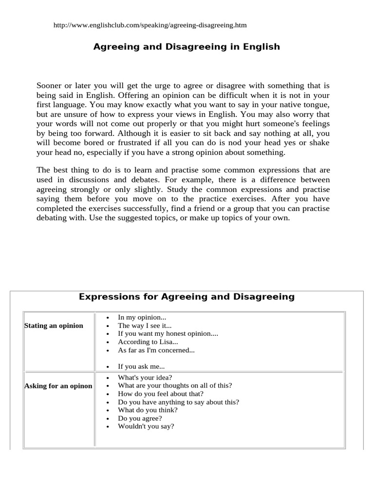 SL Debates - Agreeing and Disagreeing in English | PDF