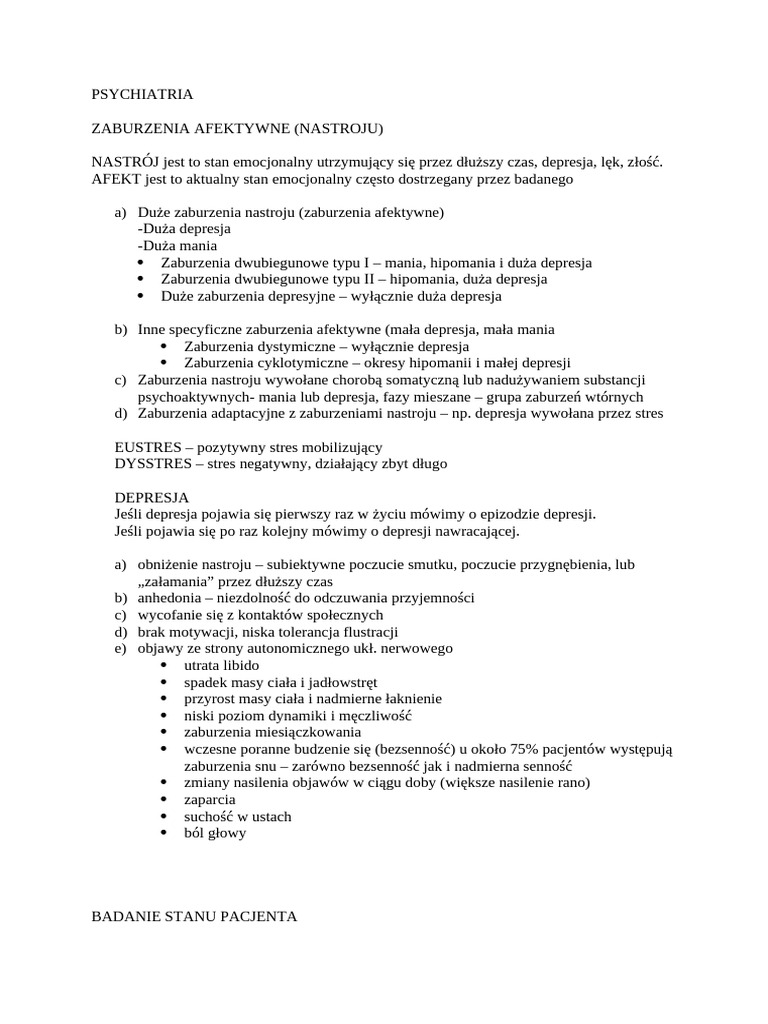 Psychiatria - Zaburzenia Afektywne | PDF