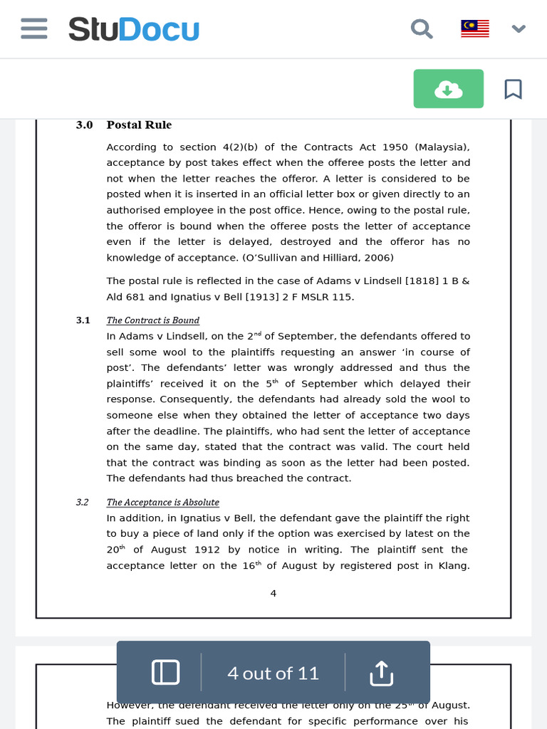 Understanding the Postal Rule in Contracts | PDF
