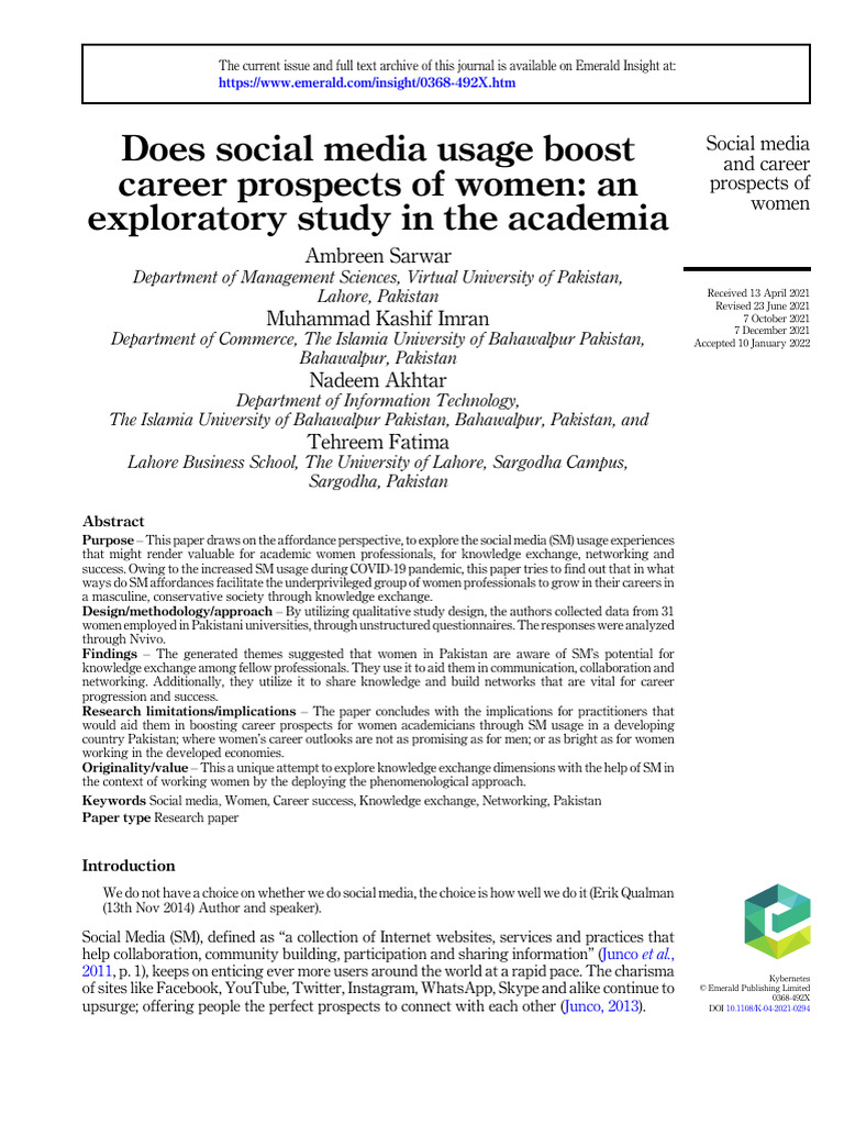 Does Social Media Usage Boost Career Prospects of Women-An Explatory ...