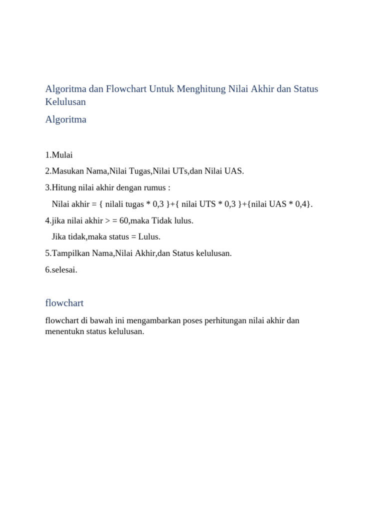 Algoritma dan Flowchart Untuk Menghitung Nilai Akhir dan Status ...