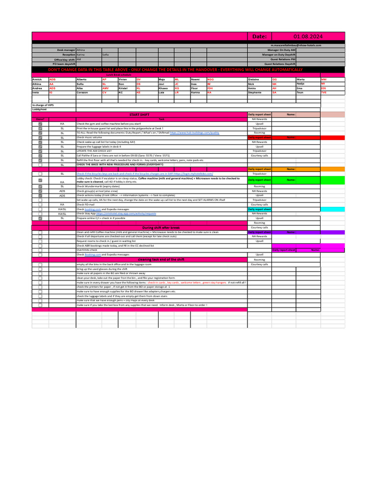 Handover Nhow RAI - FO Checklist AM 01.08.2024 | PDF | Office Equipment ...