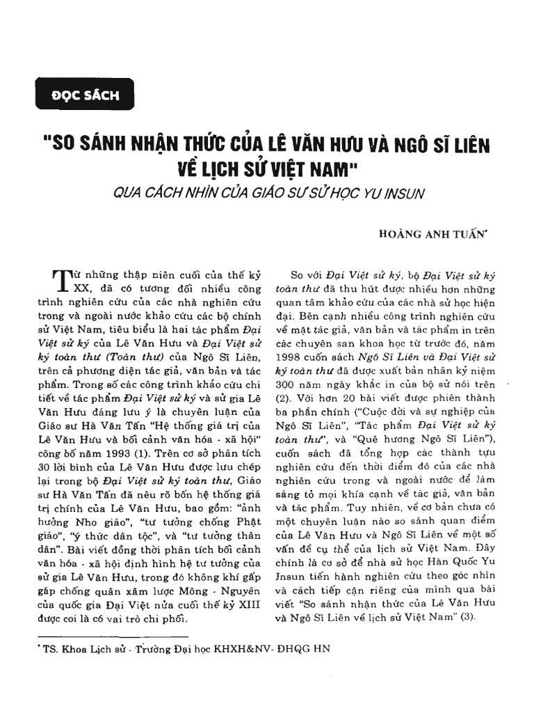 So sánh về nhận thức của Lê Văn Hưu và Ngô Sĩ Liên về LSVN qua góc nhìn GS Yu | PDF | Vietnam