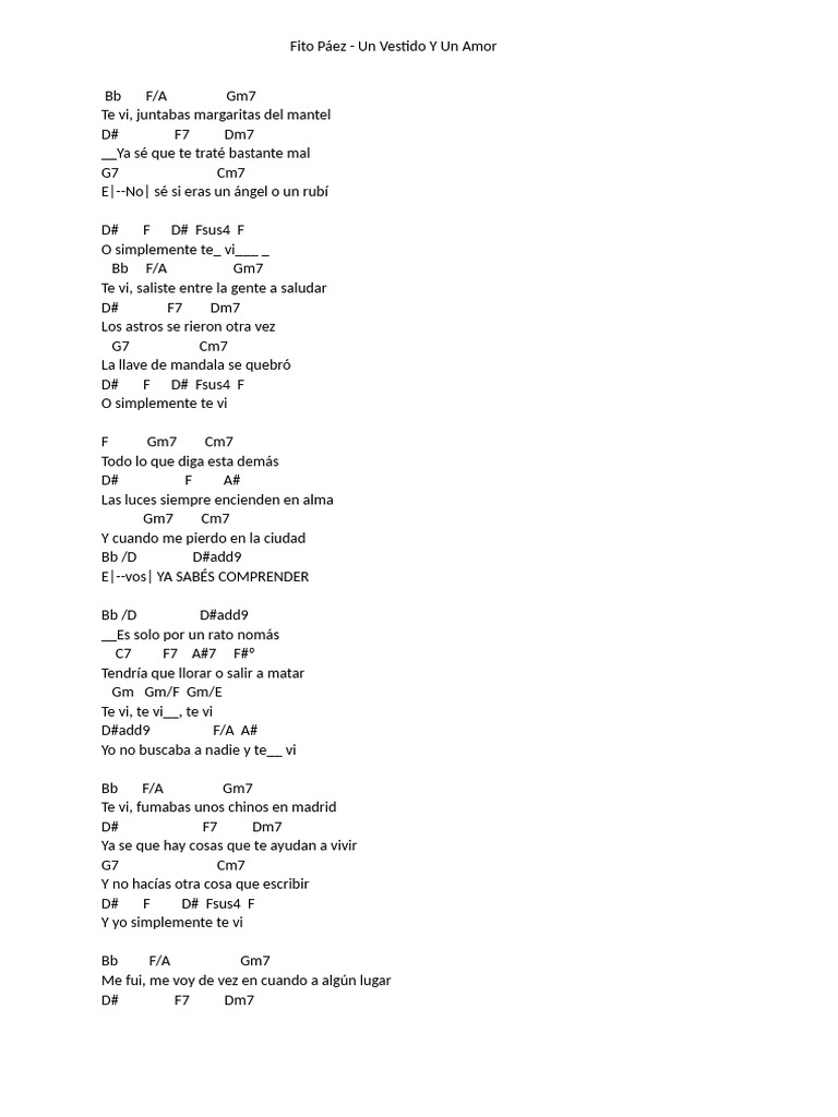 Un Vestido y Un Amor Fito Paez Letra y Acordes | PDF