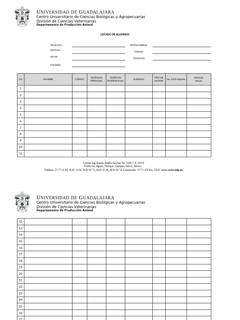 Listado de Alumnos de Veterinaria UDG | PDF