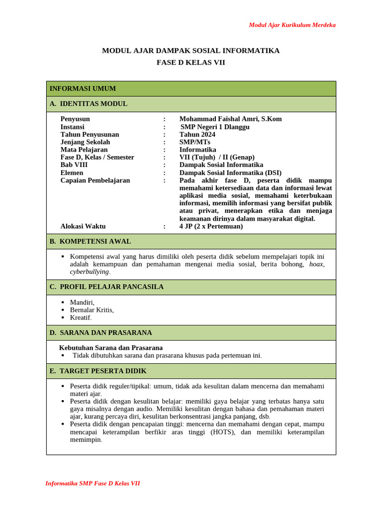 Modul Ajar DSI | PDF