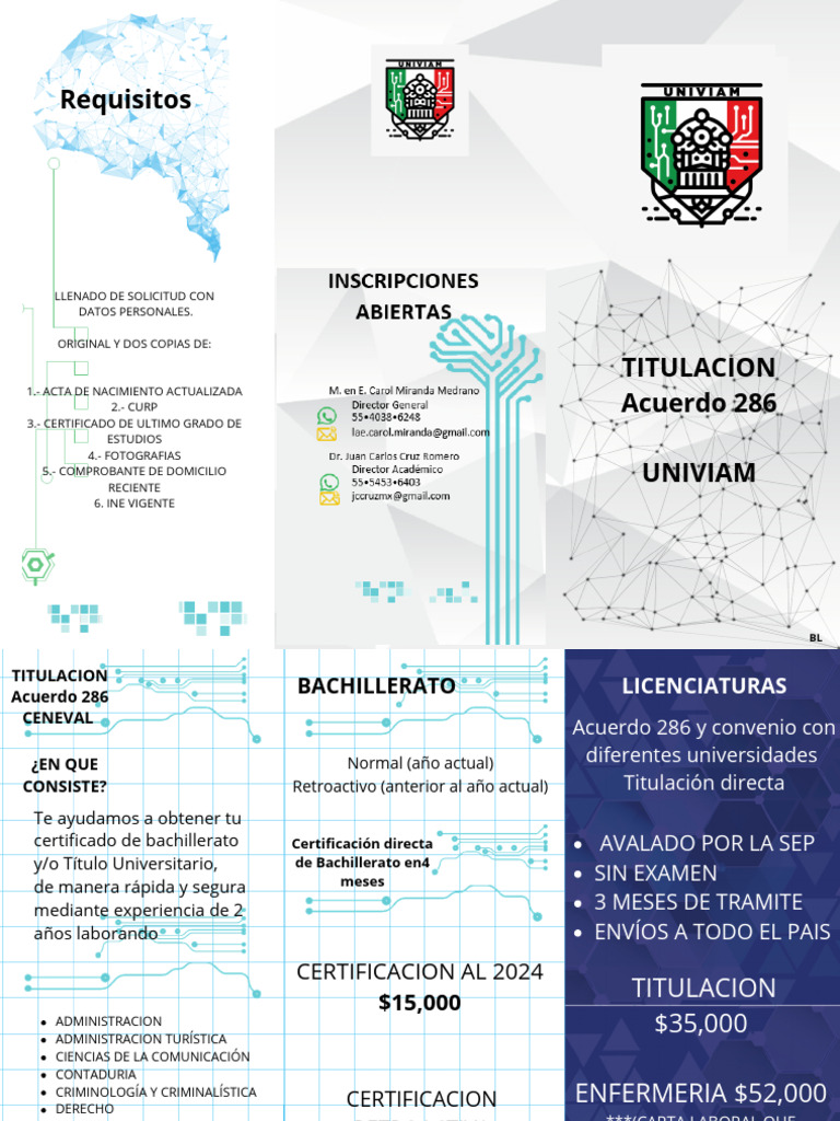 Folleto Acuerdo 286 Univiam | PDF | Titulo academico | Calificaciones