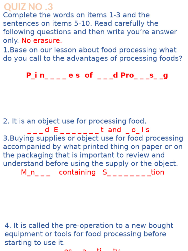 Sample Question For Tle - Food Processing - Quiz | PDF