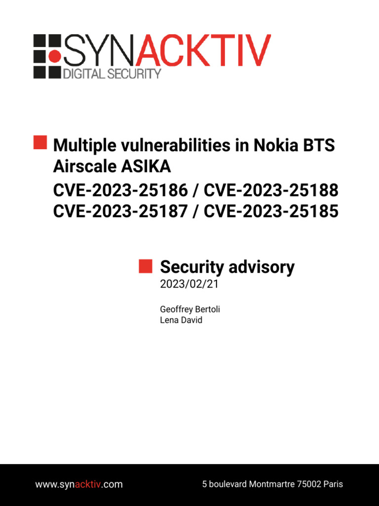 Synacktiv Nokia BTS AirScale Asika Multiple Vulnerabilities | PDF ...