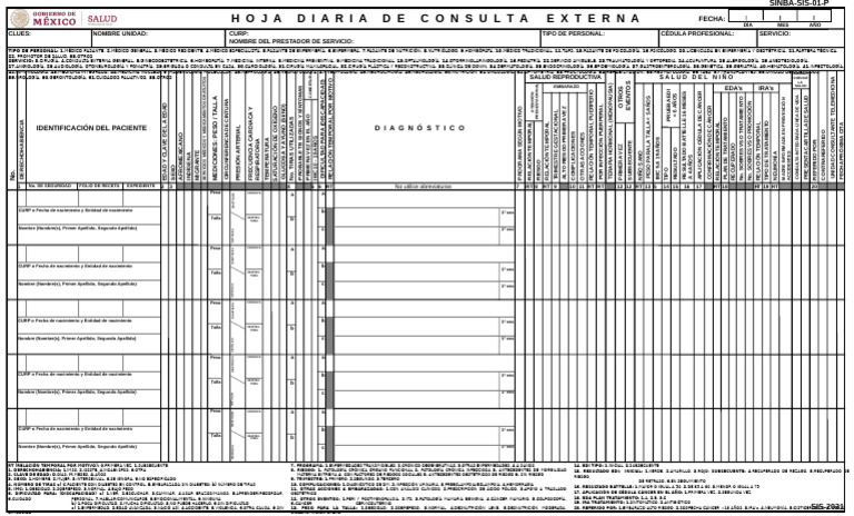 SINBA-SIS-01 - Hoja Diaria Consulta Externa | PDF | Ciencias de la Salud | Especialidades Medicas