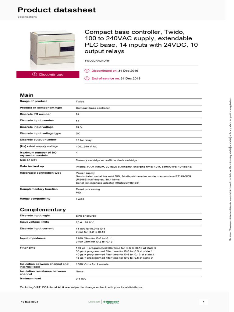 Schneider Electric Programmable-Controller-Twido TWDLCAA24DRF | PDF | Power Supply | Electrical ...