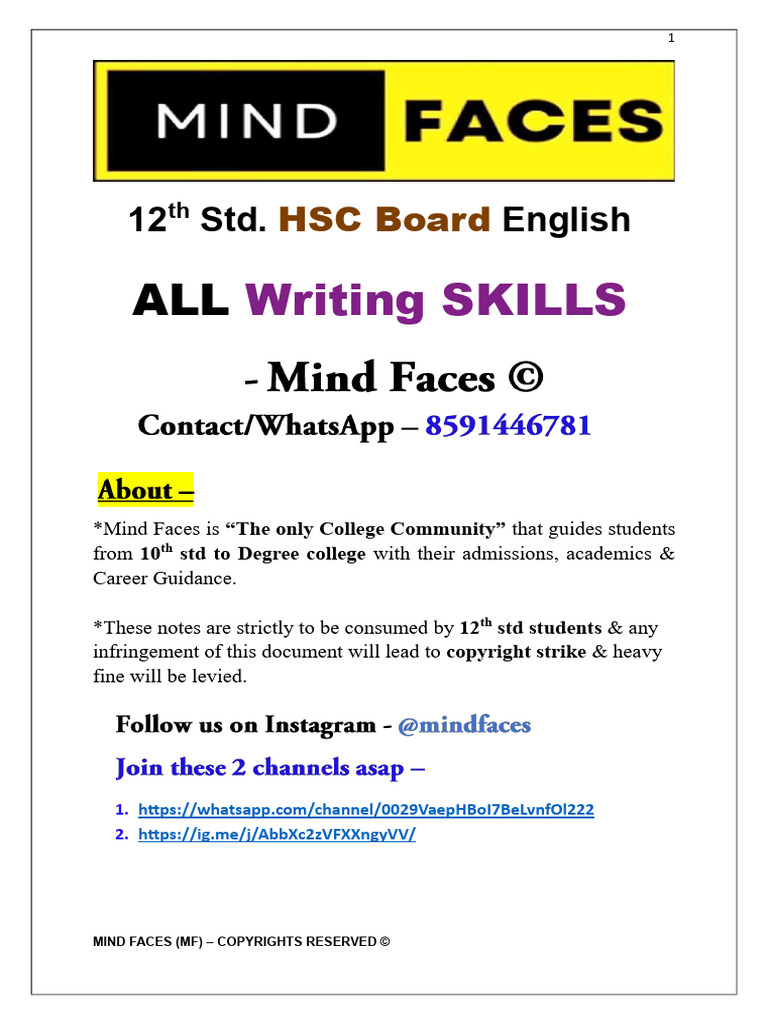 Mind Faces - ALL Writing Skills Compiled HSC Board | PDF | Educational Technology | Artificial ...