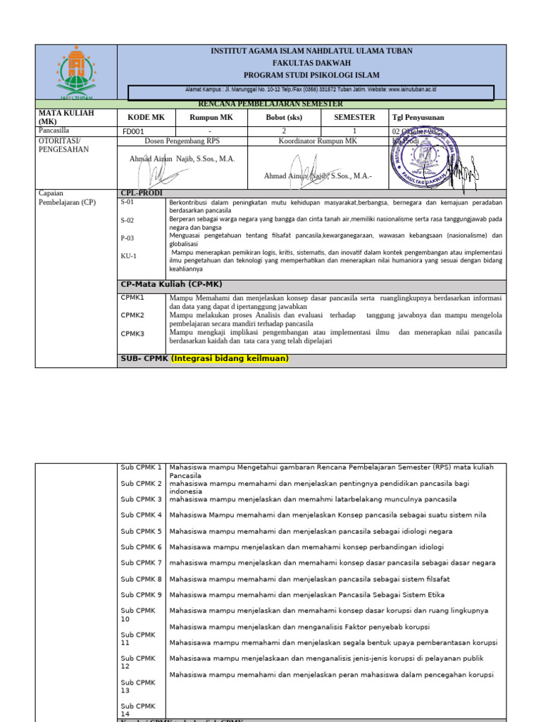 RPS - Pancasila | PDF