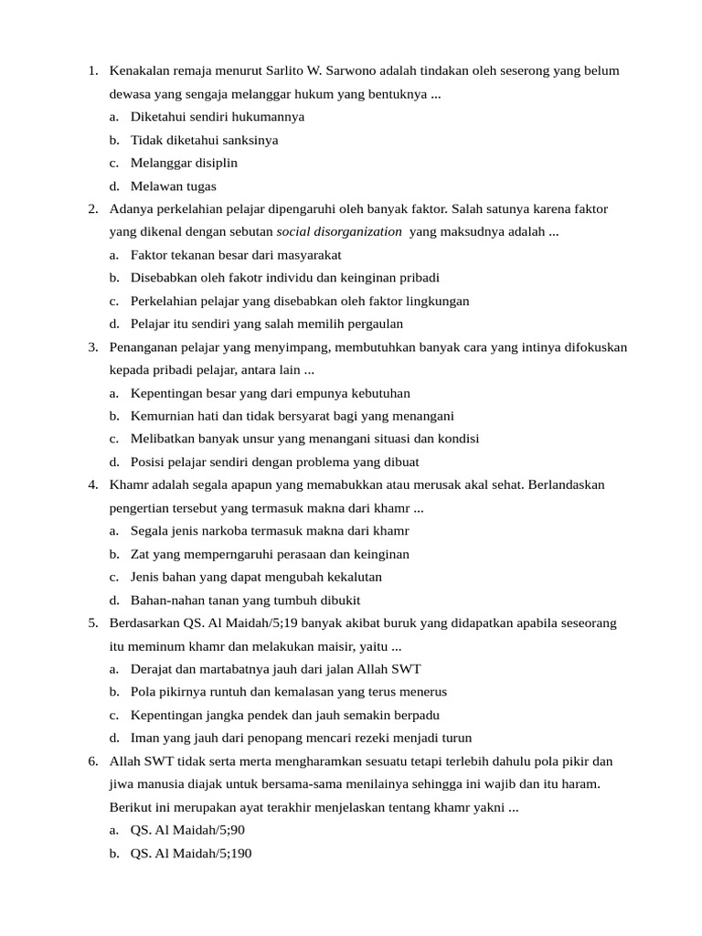 SOAL PAI Kls 11 | PDF