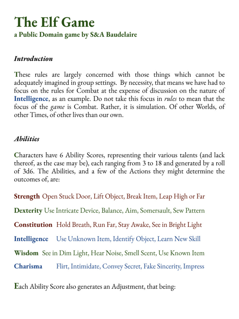 Elf Game: Rules and Mechanics Guide | PDF