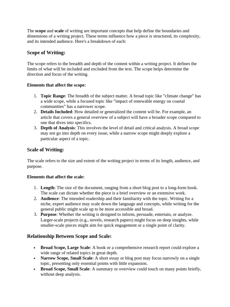 The Scope and Scale of Writing Are Important Concepts That Help Define ...